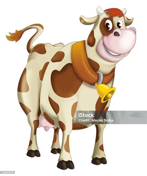 Cartoon Happy Cow Is Standing And Looking Artistic Style Illustration