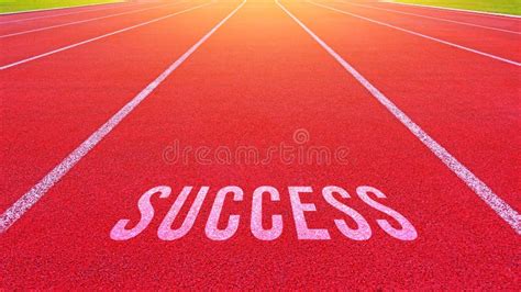 Success Text Written On An Athletics Track Concept For Business