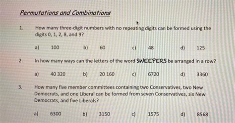 Solved Permutations and Combinations 1. How many three-digit | Chegg.com