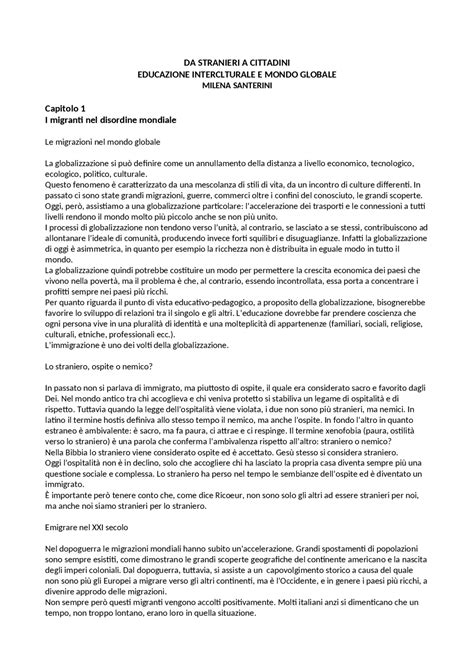 Riassunto Da Stranieri A Cittadini” Santerini Sintesi Del Corso Di