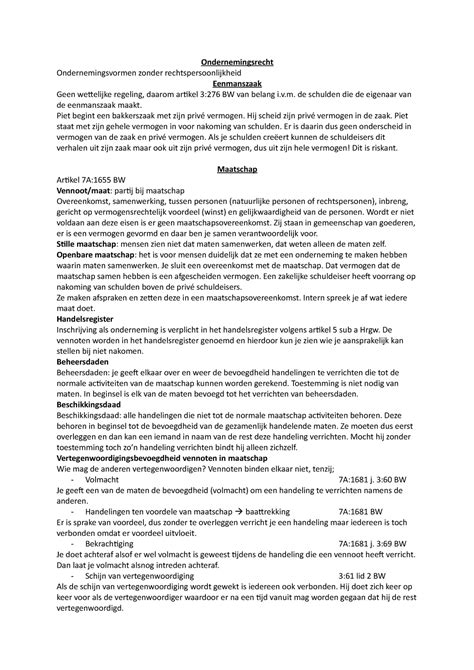 Ondernemingsrecht Werkcollege Ondernemingsrecht Ondernemingsvormen