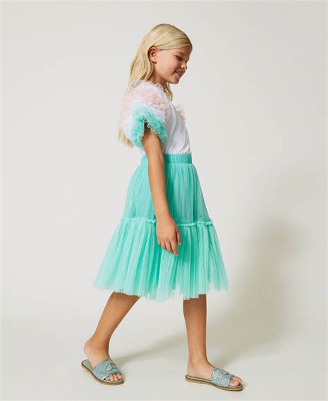 Falda De Tul Plisado Con Volante Niño Azul Twinset Milano