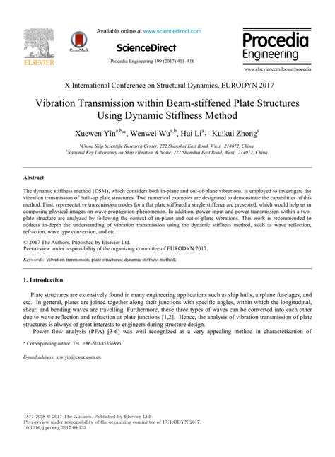 Pdf Vibration Transmission Within Beam Stiffened Plate Structures