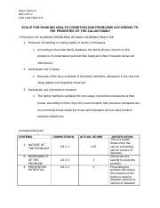 SCALE FOR RANKING HEALTH CONDITION AND PROBLEMS ACCORDING TO THE