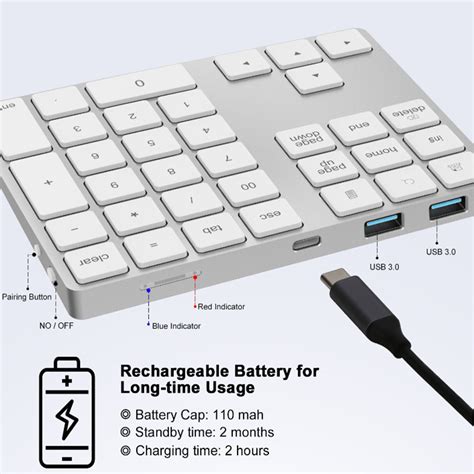 New 34 Keys Bluetooth External Usb 30 Hub Function Aluminum Alloy
