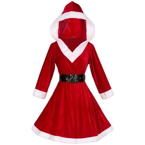 Gersome Ugly Christmas Dress For Women Red Long Sleeve Hooded Holiday