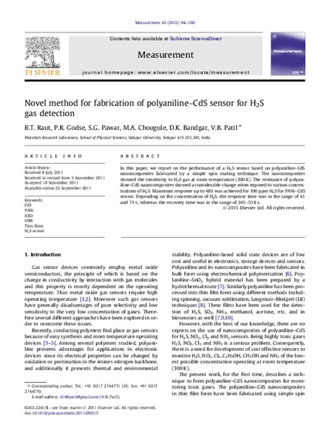 Pdf Novel Method For Fabrication Of Polyaniline Cds Sensor For H 2s Gas Detection