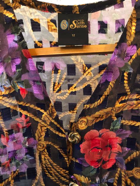 Your Sixth Sense Purple Gold Scarf Print Chiffon Top 12 Vintage 1980s