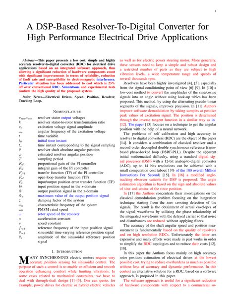Pdf A Dsp Based Resolver To Digital Converter For High Performance