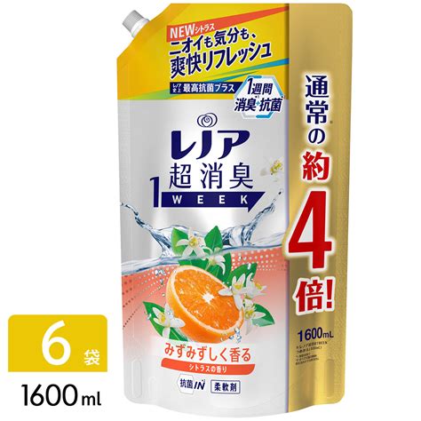 ひかりtvショッピング 在庫限り特価 レノア 超消臭1week みずみずしく香るシトラスの香り 詰め替え 超特大サイズ 1600ml×6