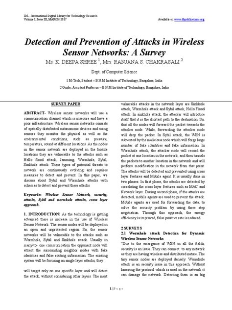 Detection And Prevention Of Attacks In Wireless Sensor Networks A