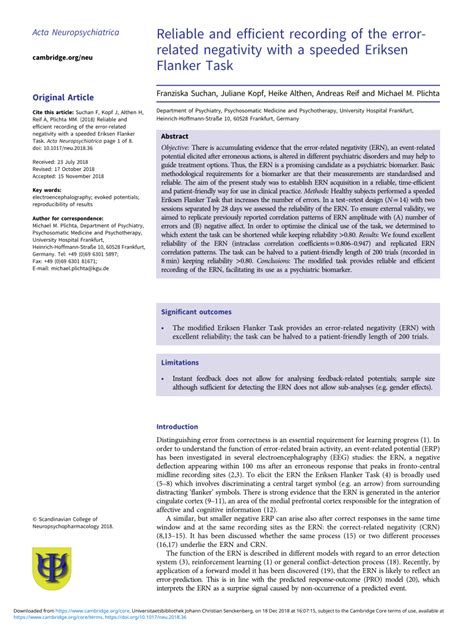 Pdf Reliable And Efficient Recording Of The Error Related Negativity