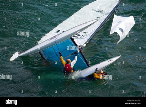 Capsized Catamaran During The Hobie 16 Nationals Narragansett Rhode