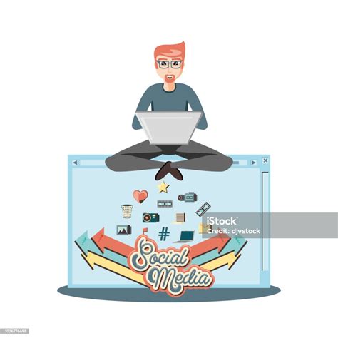 人與筆記本電腦社交媒體圖示圖示向量 Ilustration向量圖形及更多一組物體圖片 一組物體 互聯網 交流 Istock