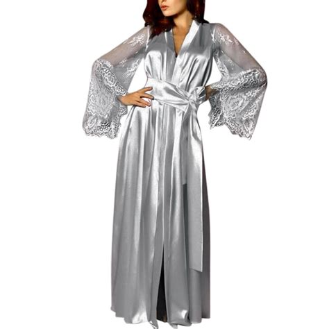 Xmmswdla Womens Floral Long Satin Robes Plus Size Long Silk Robes