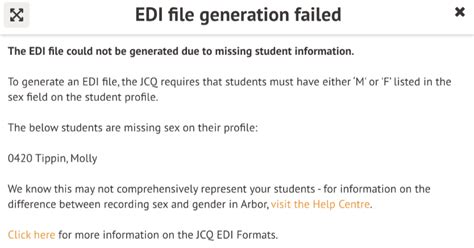 edi entry file generation failed arbor help centre