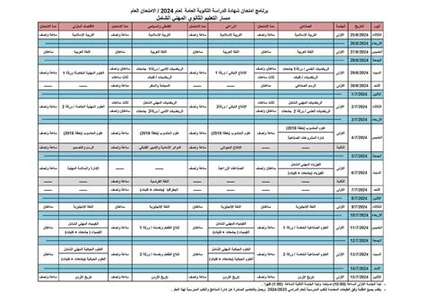 جدول امتحانات الثانوية العامة 2024 توجيهي 2006 Joquiz