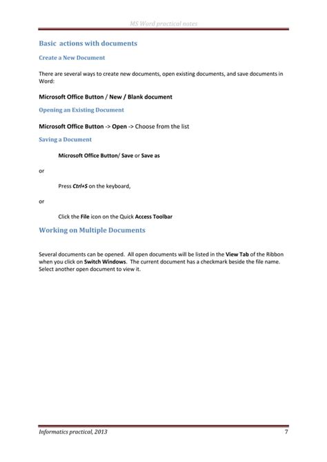 ms word 2007 practical notes pdf