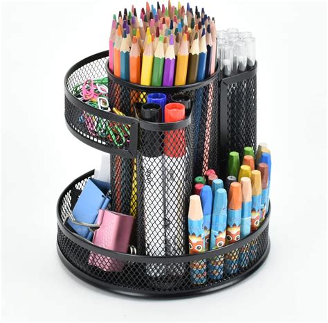 360 Spinning Desk Organizer Metal Mesh Pen Holder For Desk Accessories