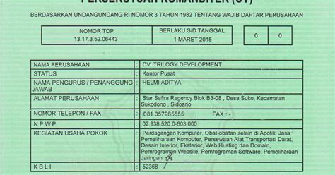 Tanda Daftar Perusahaan Tdp Yogos Shelter