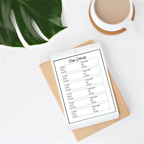 Printable Class Detail Sheet