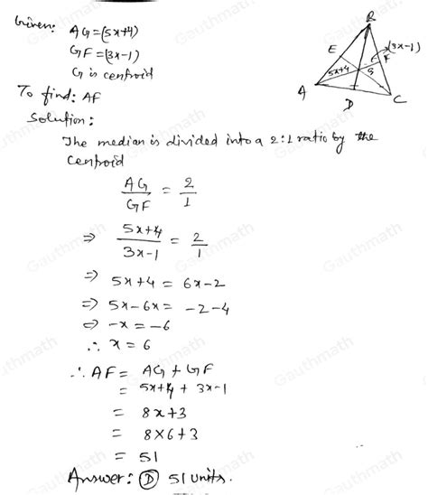 Solved Point G Is The Centroid Of Triangle Abc Ag5x What Geometry