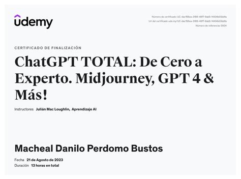 macheal perdomo bustos on linkedin udemy course completion certificate