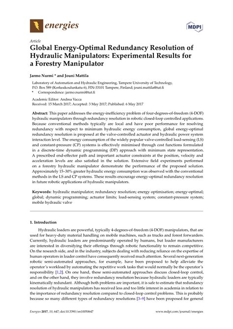 Pdf Global Energy Optimal Redundancy Resolution Of Hydraulic