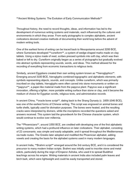 Ancient Writing Systems The Evolution Of Early Communication Methods Pdf Writing Cuneiform