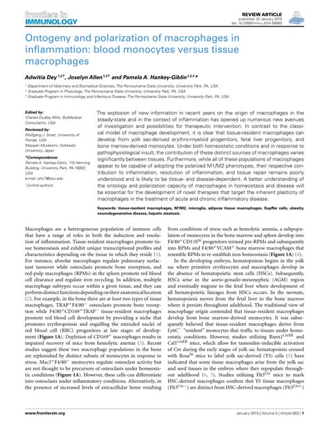 Pdf Ontogeny And Polarization Of Macrophages In Inflammation Blood