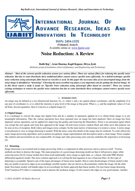 Pdf Noise Reduction A Review