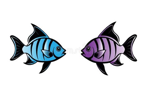 Colorful Fish Icon Vector Set Stock Vector Illustration Of Cute Blue