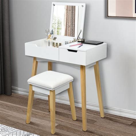 Costway Schminktisch Frisiertisch Mit Hocker Klappspiegel Und