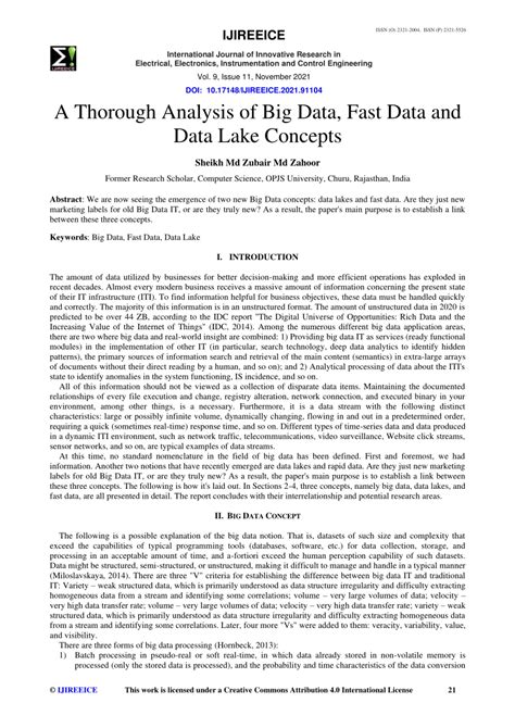 pdf a thorough analysis of big data fast data and data lake concepts