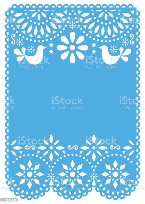 Papel Picado 결혼식 초대장 또는 인사말 카드 벡터 템플릿멕시코 종이 잘라 장식 텍스트 없음 파펠 피카도에 대한 스톡
