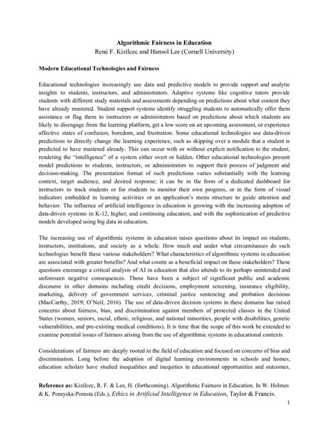 Algorithmic Fairness In Education Deepai