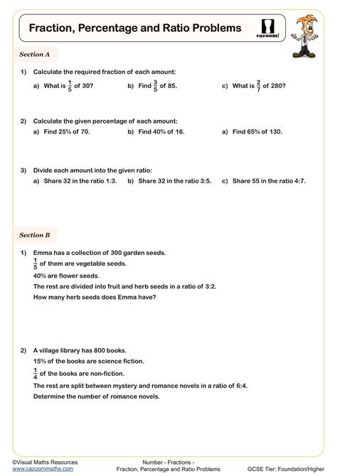 Fraction Percentage And Ratio Problems Worksheet Printable Pdf Year 9 10 And 11 Number