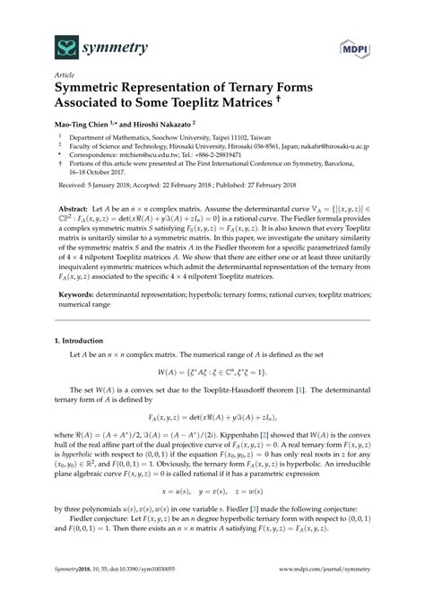 Pdf Symmetric Representation Of Ternary Forms Associated To Some
