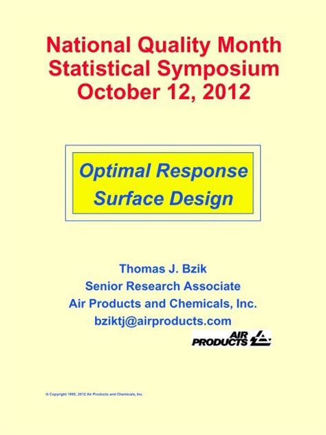 optimal response surface design by thomas j bzik