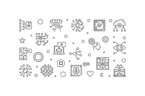 Artificial Neural Networks Line Banner Vector Information Processing