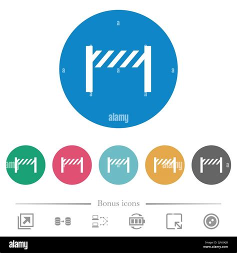 Road Closure Fence Flat White Icons On Round Color Backgrounds 6 Bonus Icons Included Stock