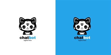 Roboter Katze Chatbot Kopf Symbol Zeichen Design Vektor Illustration Auf Weißem Und Blauem
