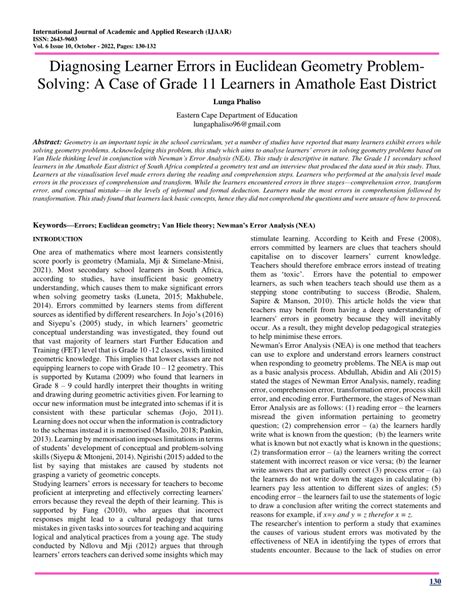 pdf diagnosing learner errors in euclidean geometry problem solving