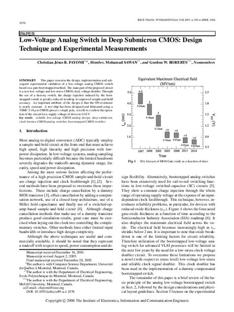 Pdf Low Voltage Analog Switch In Deep Submicron Cmos Design Technique And Experimental