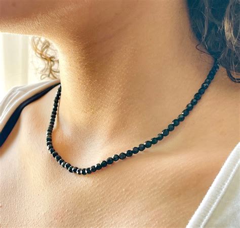 Onyx Beaded Necklace Onyx Choker Black Onyx Necklace Dainty Necklace