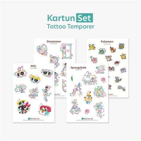 Jual Stic Tac Tto Kartun Pokemon Doraemon Spongebob Ppg Set Tattoo Sticker Temporer
