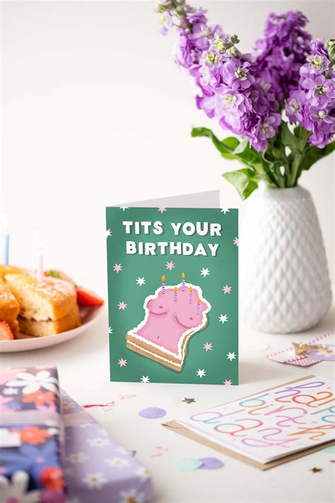 Tits Your Birthday Card Funny Birthday Cards Boob Cards Tikkled Pink