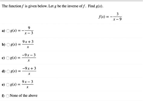 Solved Table Of Values For An One To One Function F Is Given