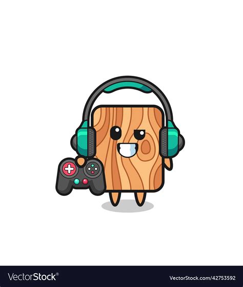 Plank Wood Gamer Mascot Holding A Game Controller Vector Image
