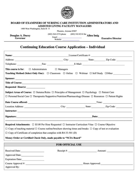 Continuing Education Course Application Individual Form Printable Pdf Download
